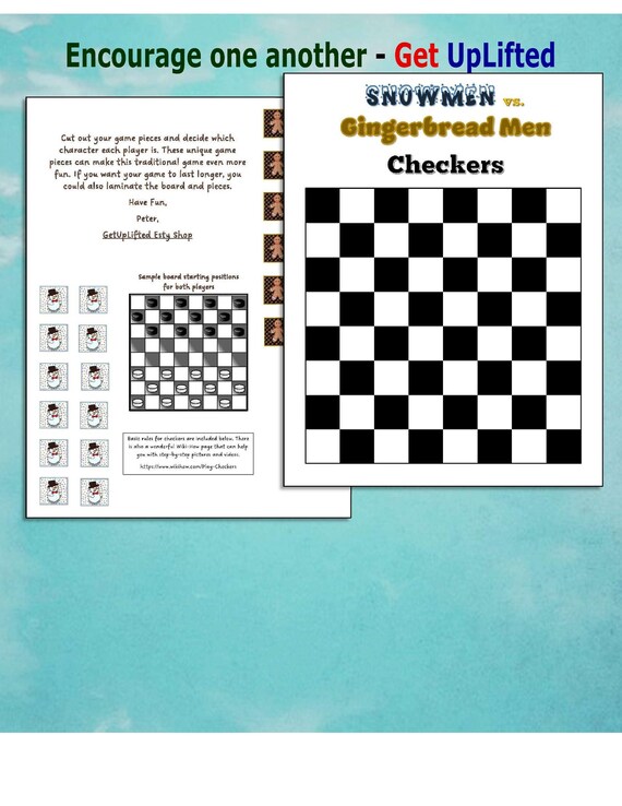 Printable Checkers Board Game and Pieces Snowmen Vs. - Etsy