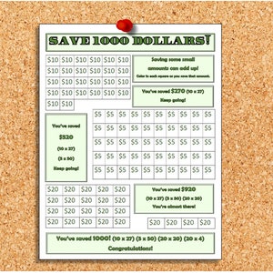 Save 1000- Savings Challenge Plan Printable-visual Teaching Tool to ...