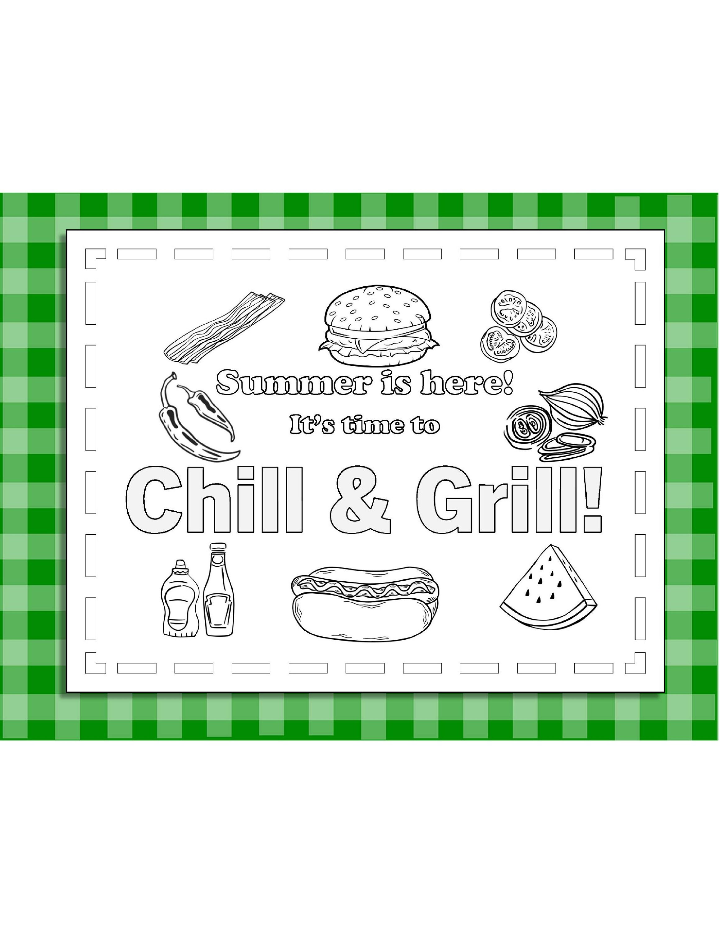 Summer Coloring Page - Summer Food Fun - Chill & Grill - for Enjoyment ...