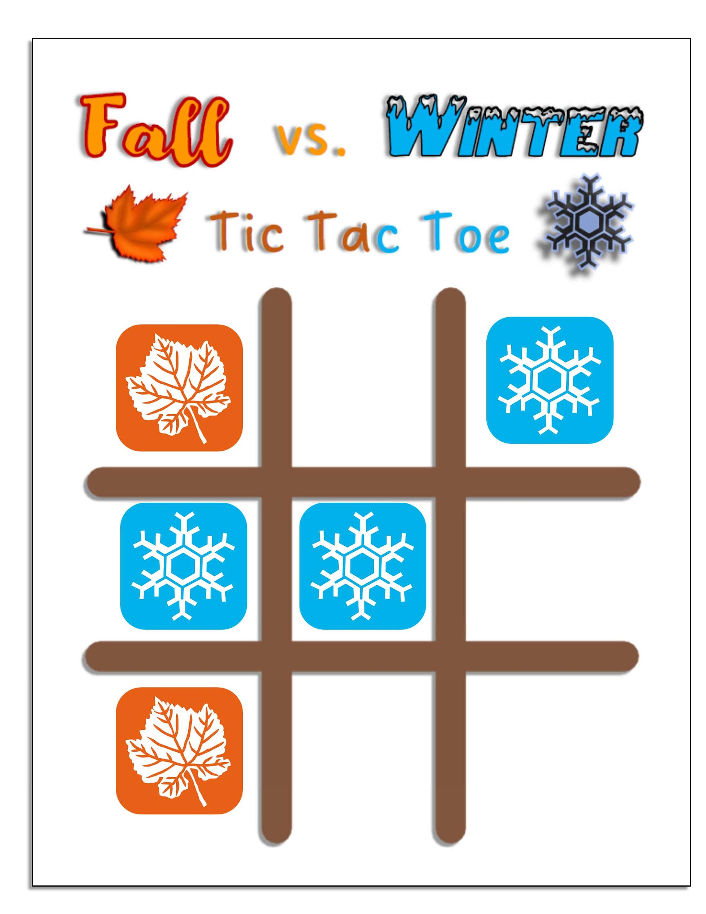 Fall Winter Printable Tic Tac Toe Game Board and Reuseable Game Pieces ...