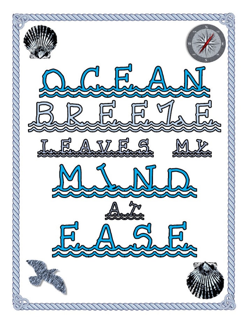 Ocean Printable Ocean Breeze Leaves My Mind at Ease Nautical Print for ...