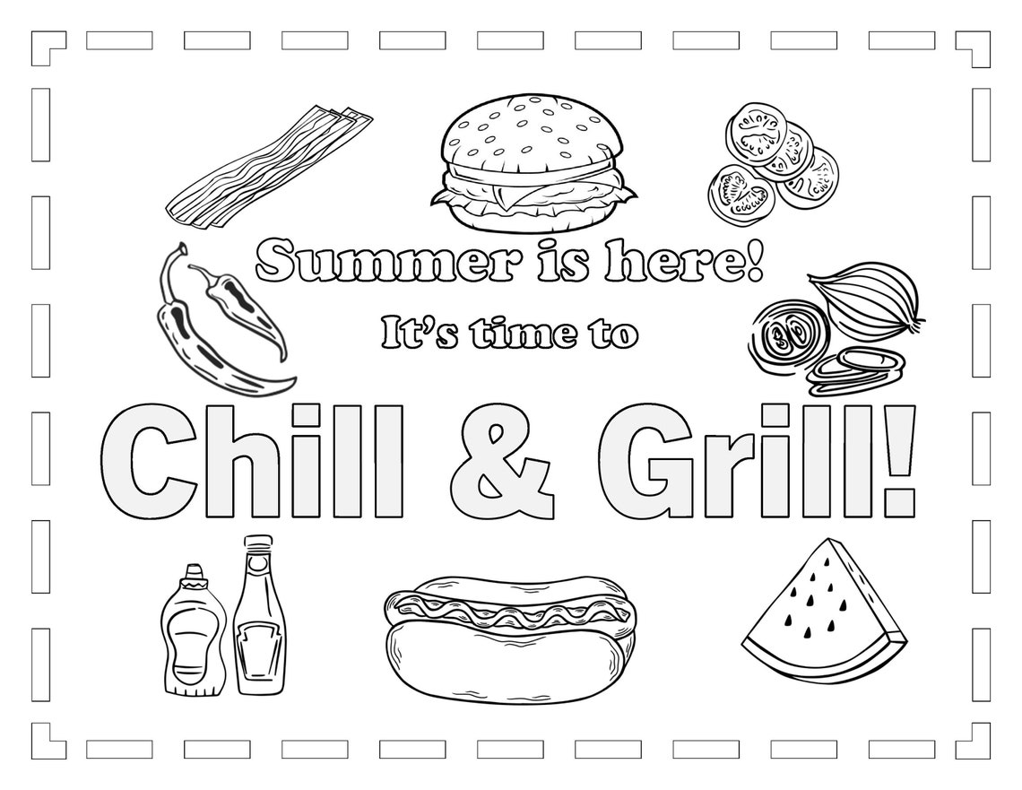 Summer Coloring Page - Summer Food Fun - Chill & Grill - for Enjoyment ...