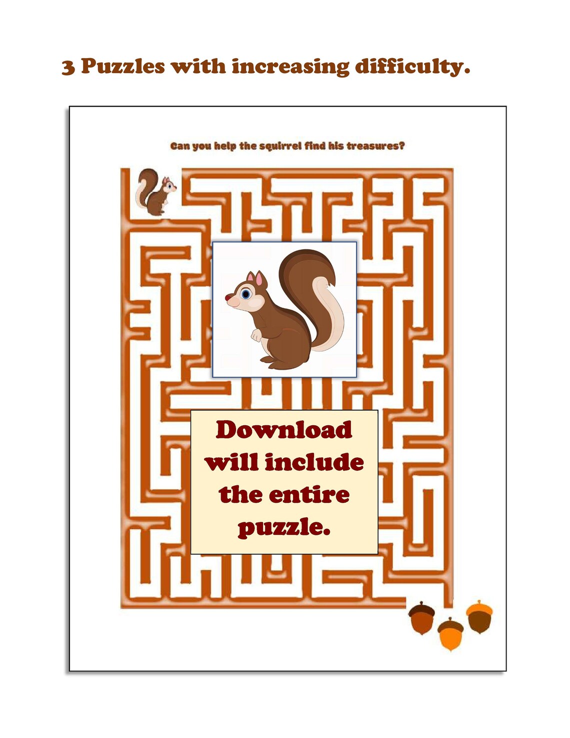 Kids Maze Puzzle Games Help the Squirrel Find the Treasure Maze With 3 Levels for Kids and ...