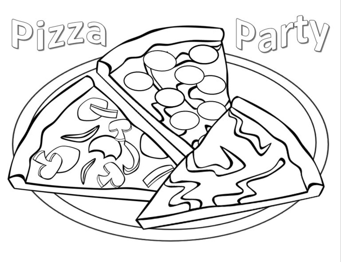 Pizza Party Coloring Page Printable for Enjoyment & Stress Relief for ...