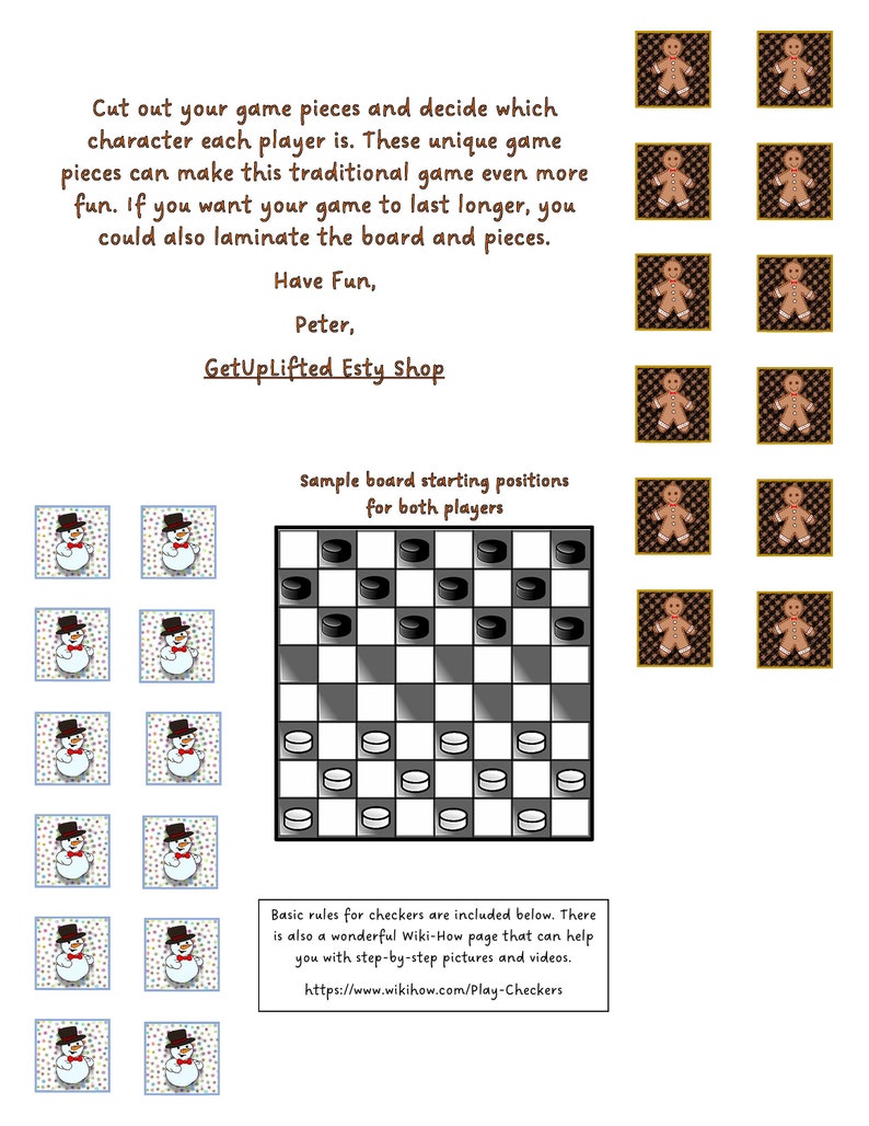 Printable Checkers Board Game and Pieces Snowmen Vs. - Etsy
