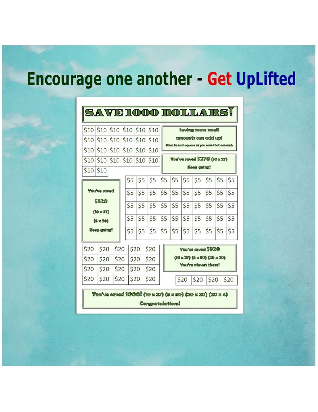 Save 1000 Savings Challenge Plan Printable-visual Teaching - Etsy