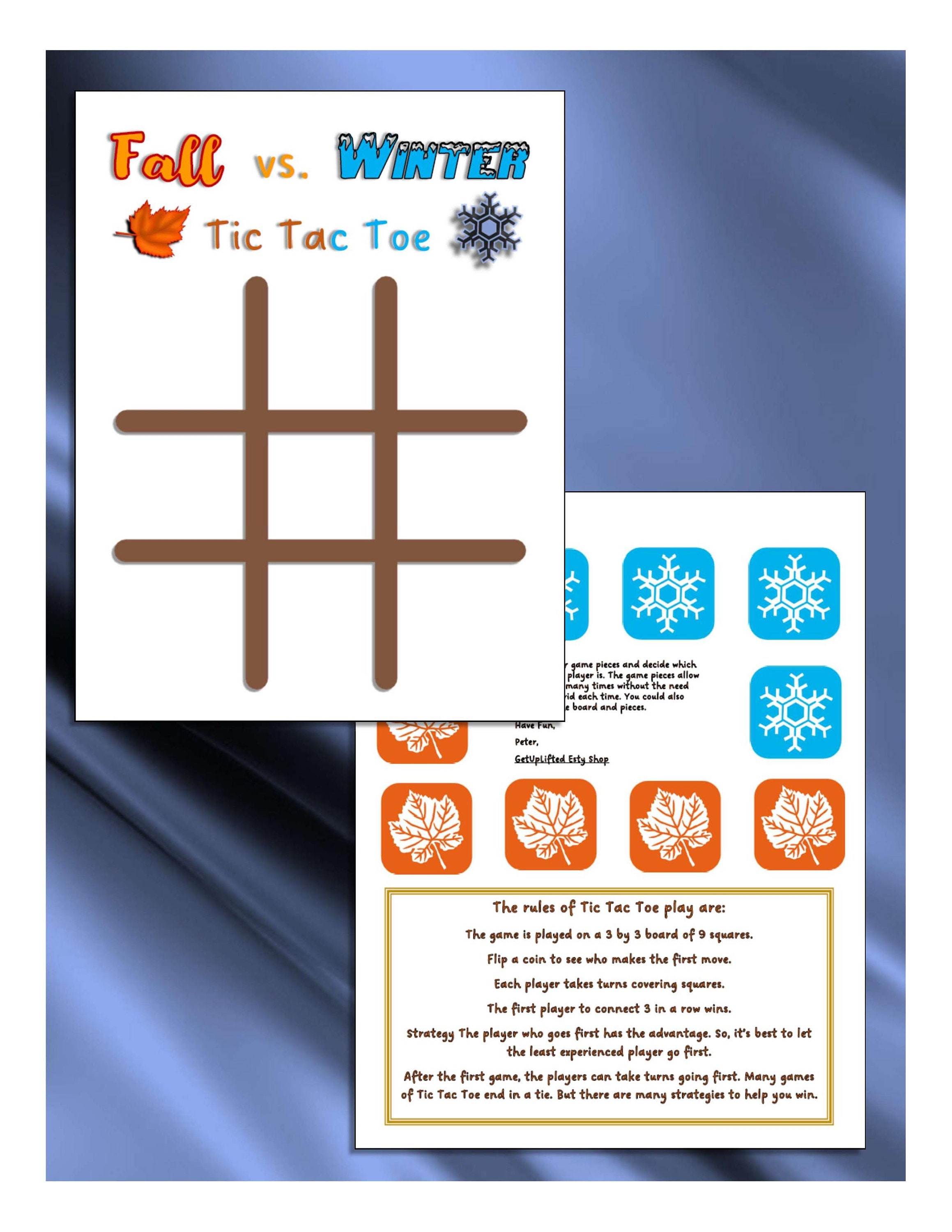 Fall Winter Printable Tic Tac Toe Game Board and Reuseable Game Pieces ...
