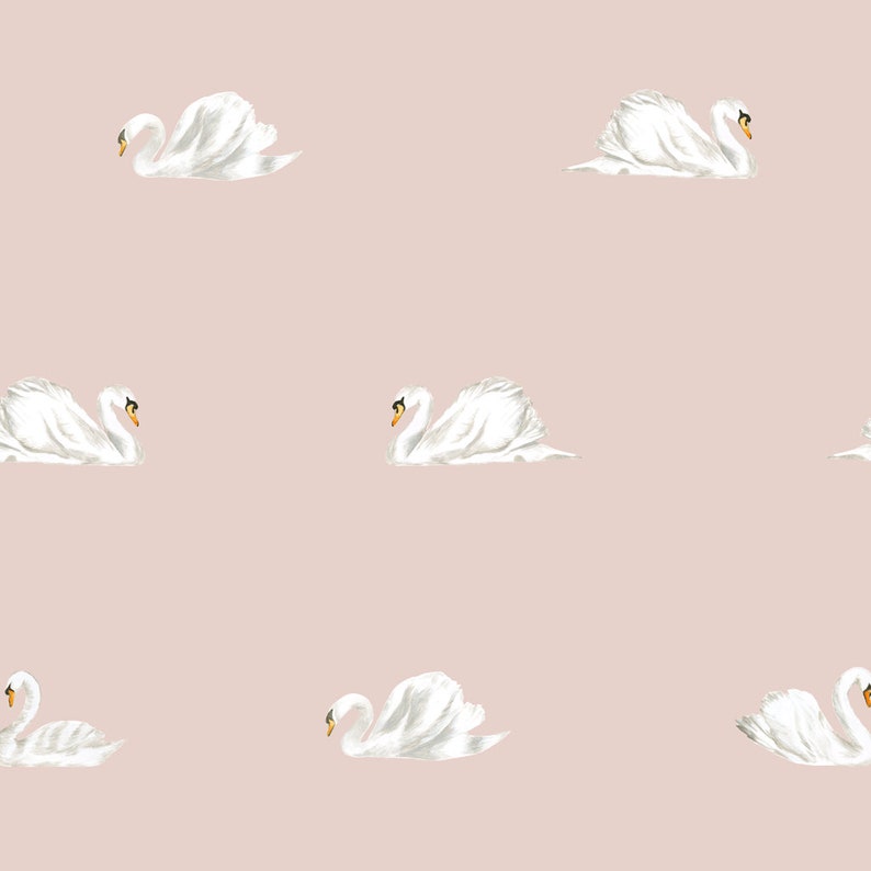 A4 SAMPLE Blush Swan Wallpaper, Pink Bird Print Wallpaper, Girls Room ...