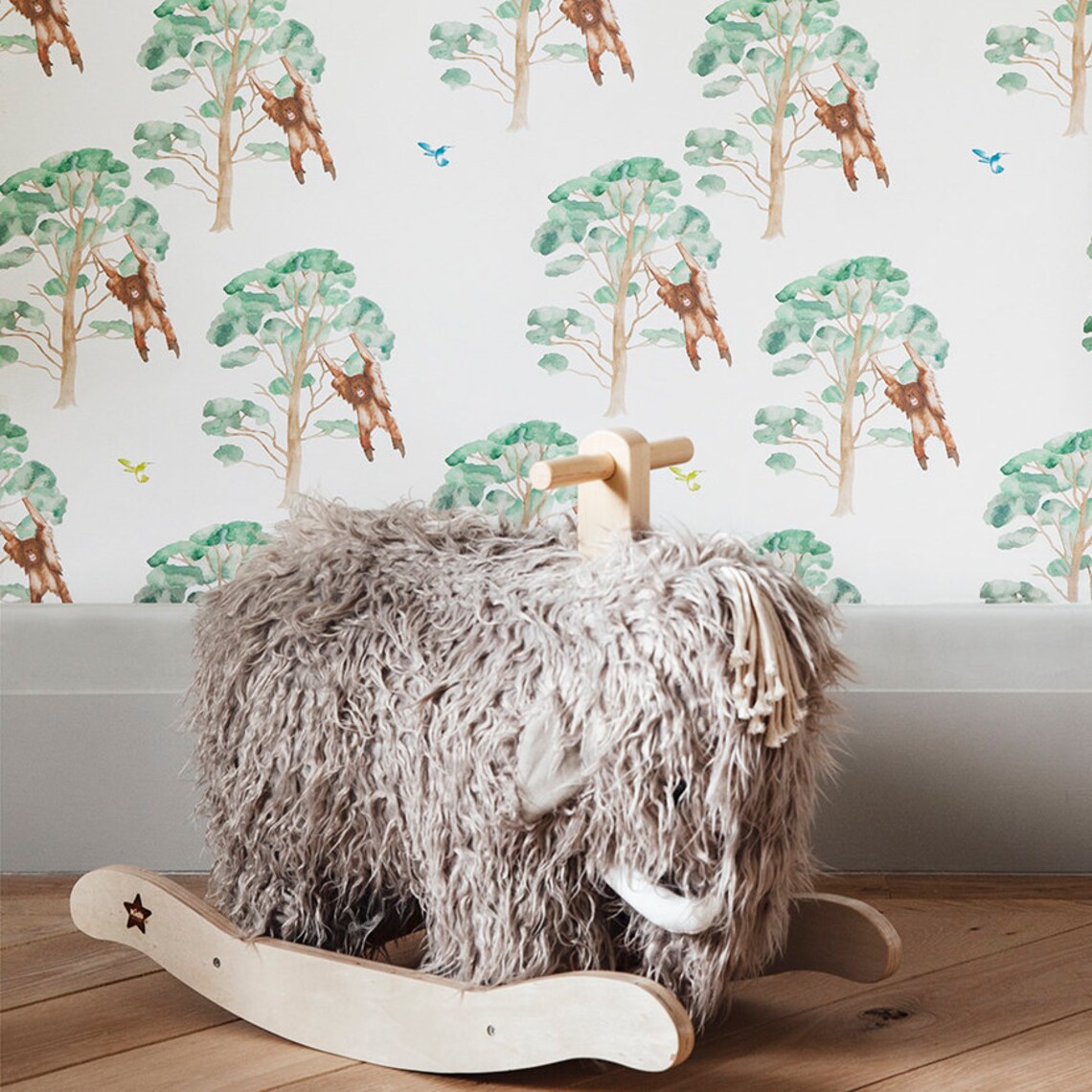 Monkey Print Nursery Wallpaper, Kids Room Monkey Design Wall Decor ...