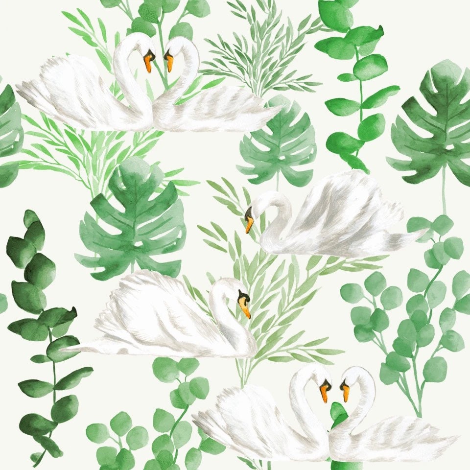 Swan Island Wallpaper, Tropical Leaf Mural, Peelable Nonwoven Wallpaper ...