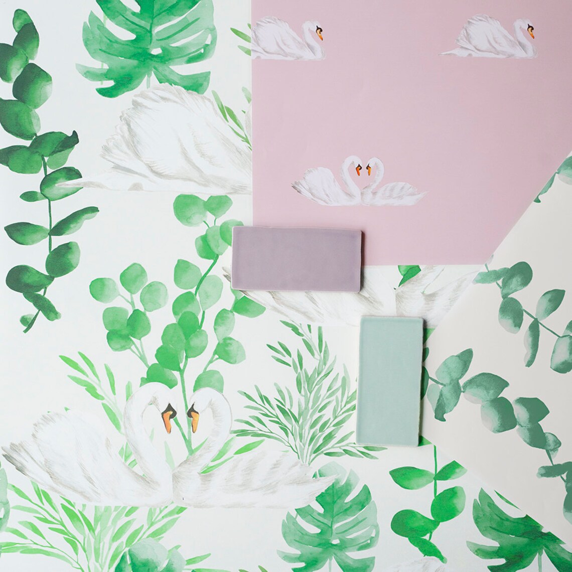 Swan Island Wallpaper, Tropical Leaf Mural, Peelable Nonwoven Wallpaper ...