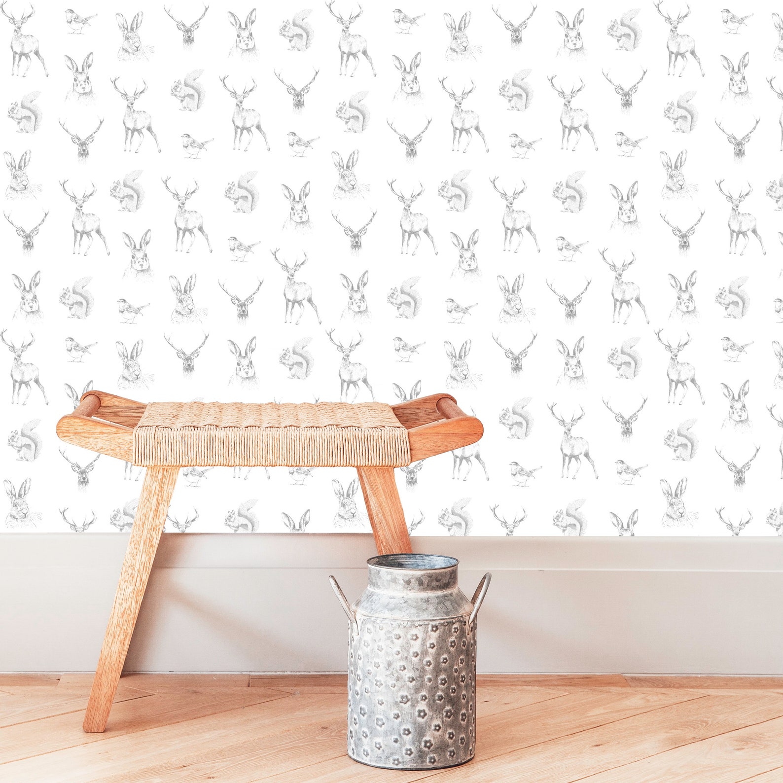 A4 Sample of in the Wild Wallpaper, Deer Robin Stag Wallpaper, Hare ...