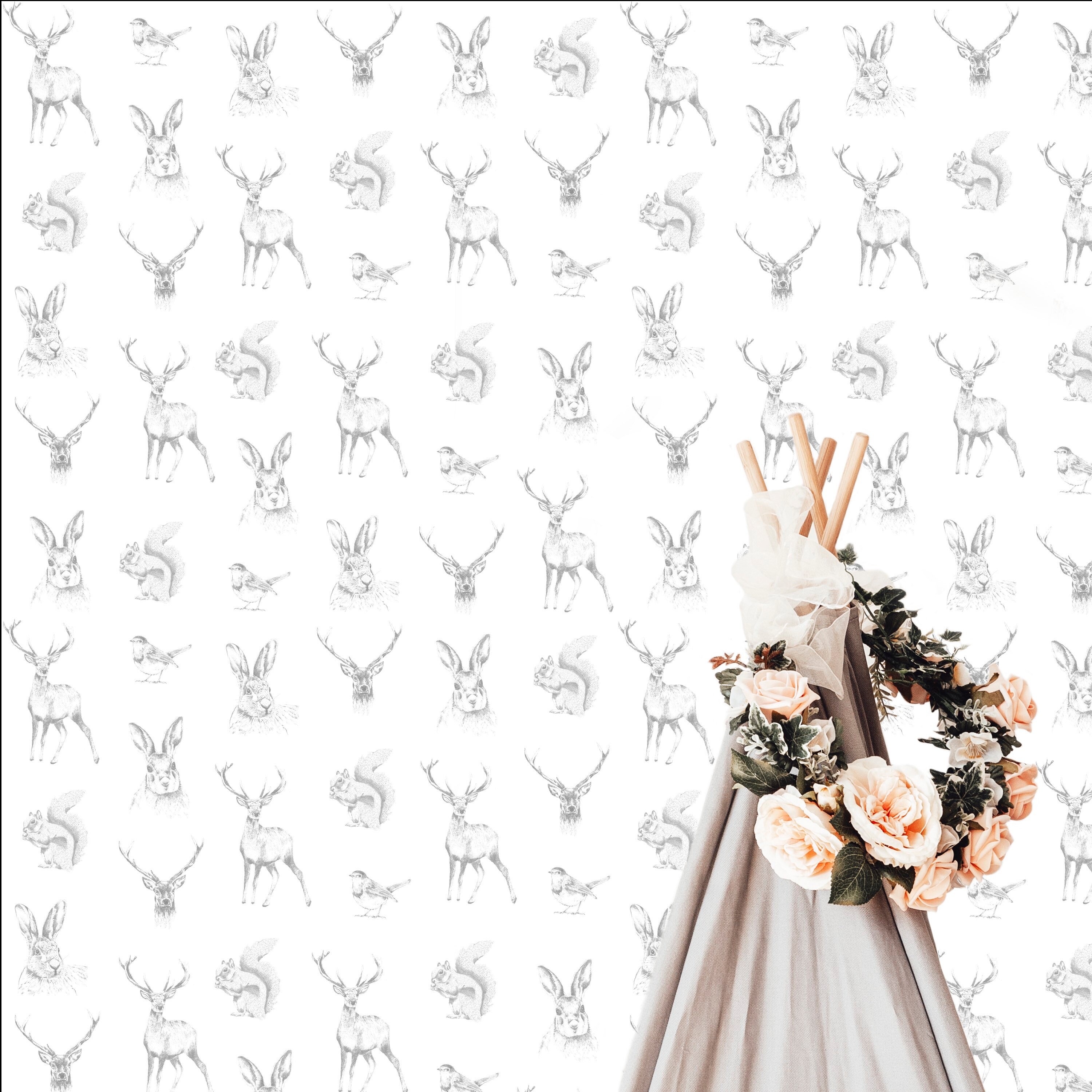 In the Wild Wallpaper, Deer Print Wallpaper, Stag Wallpaper, Woodland ...