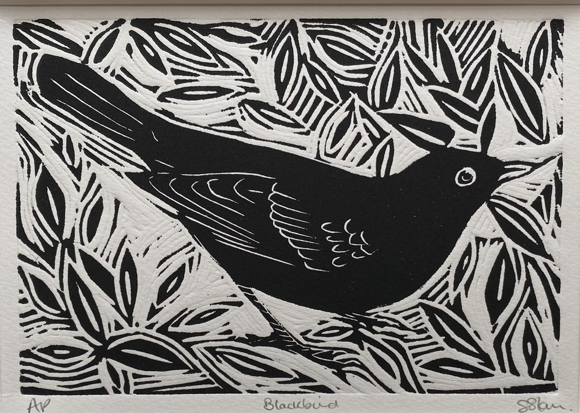 Blackbird Original Art, Hand Printed Woodcut - Etsy UK