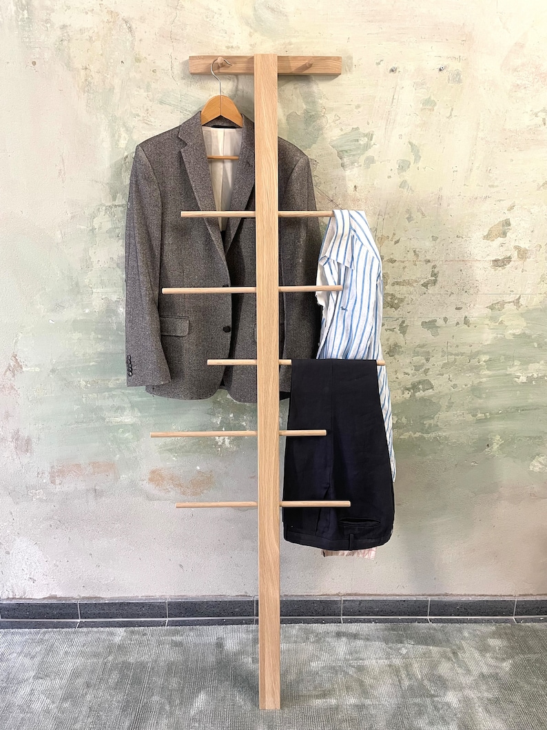 Handmade Oak Clothes Ladder: Modern Valet Stand - Etsy