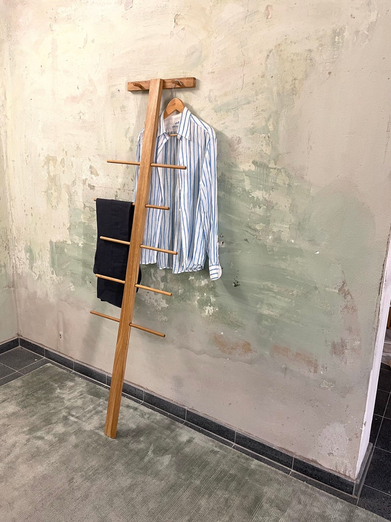 Handmade Oak Clothes Ladder: Modern Valet Stand - Etsy