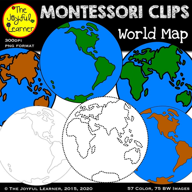 Clip Art: Montessori World Map & Continents - Etsy France