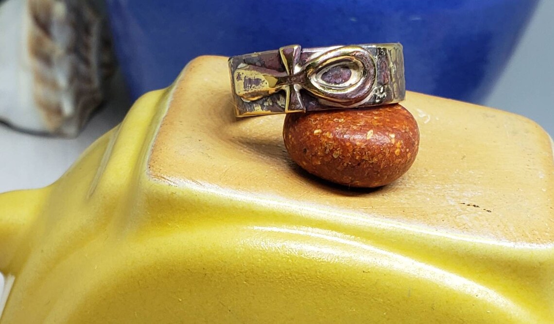 Handmade Copper and Brass Hammered Ankh or Key of Life Ring - Etsy