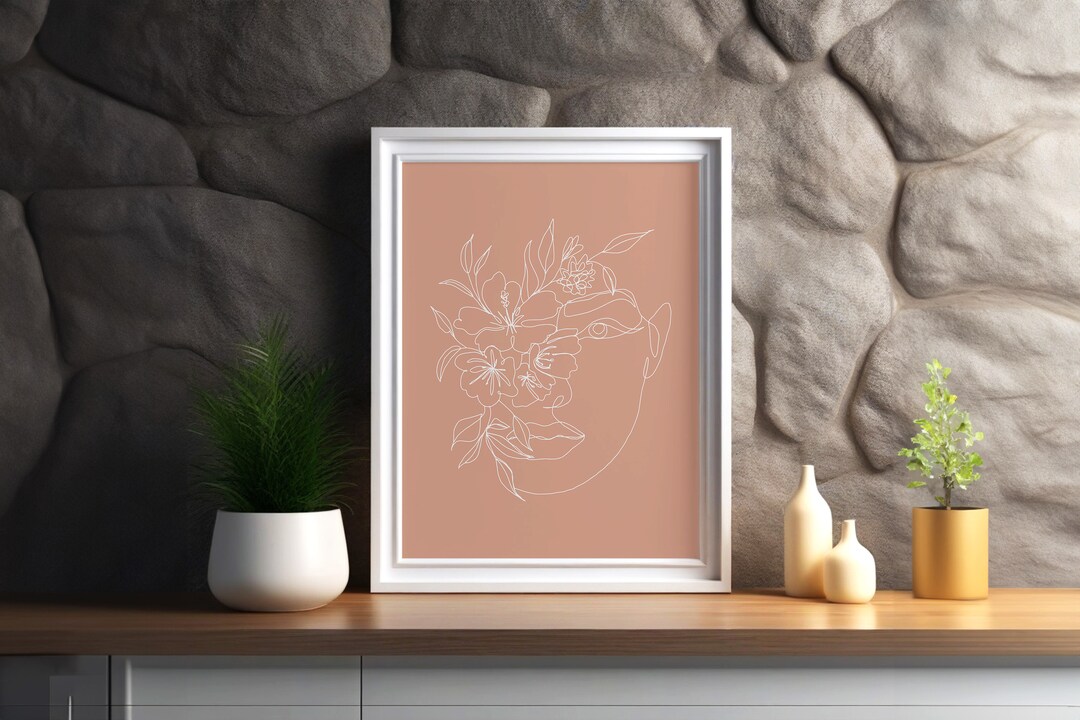 Boho One Line Woman Portrait Printable Modern Wall Art Pink - Etsy