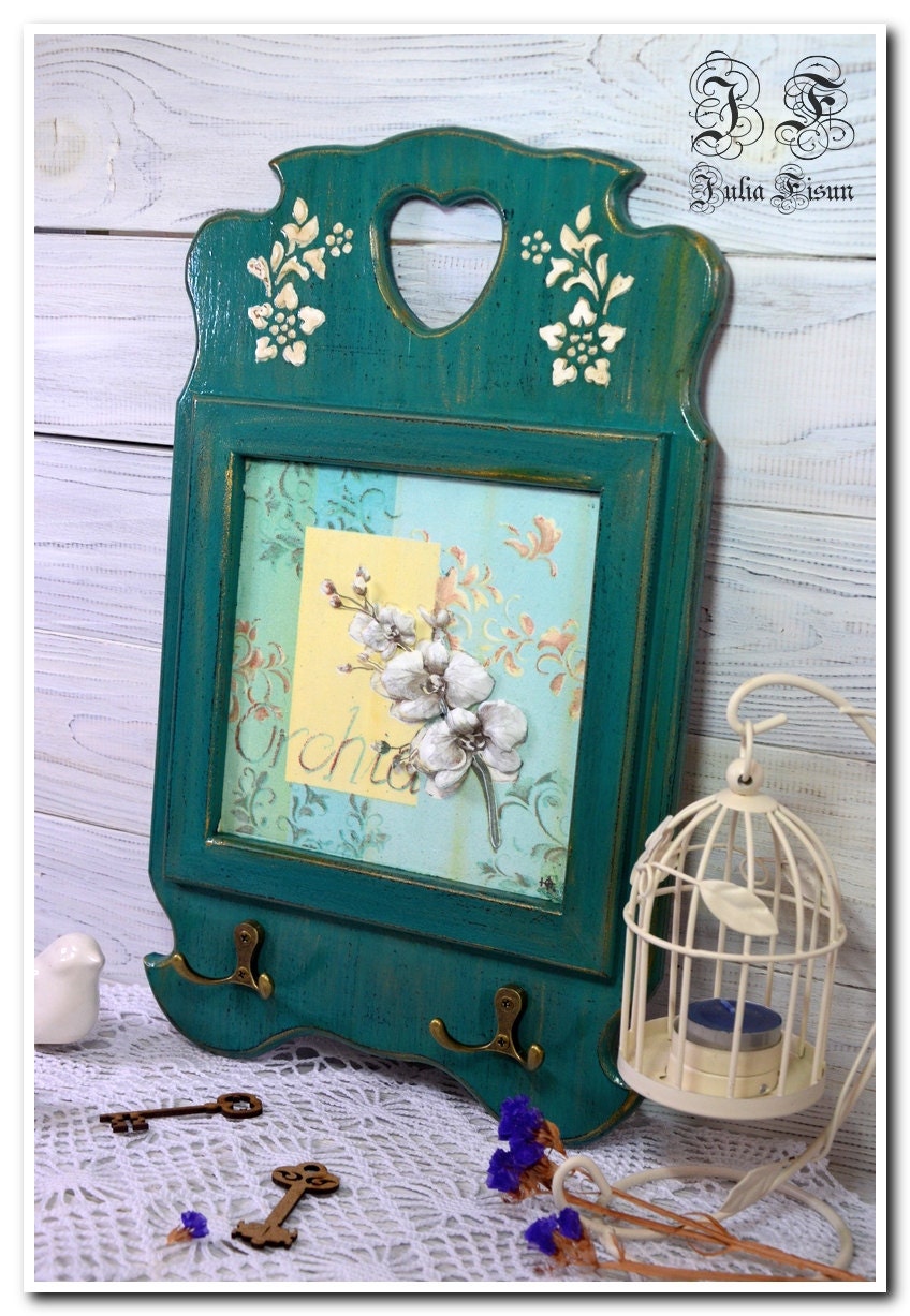 Turquoise Orchid Wall Key Holder Wooden Wall Decor Key Board - Etsy