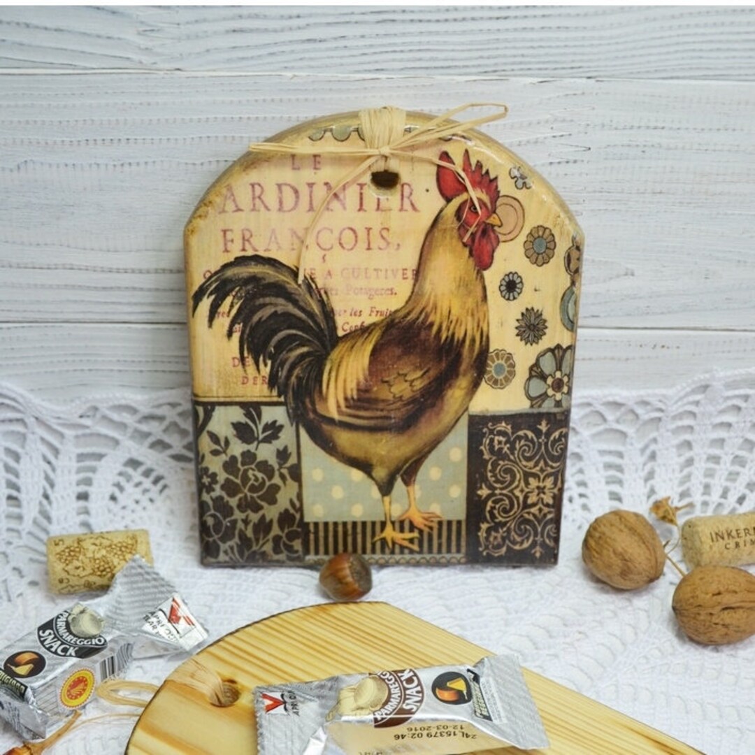 Rooster Decor Brown Wooden Cheeseboard Kitchen Serving Board - Etsy