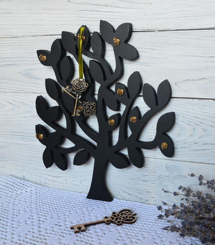 Black Tree Wall Key Holder Wooden Tree Wall Decor Key Board - Etsy