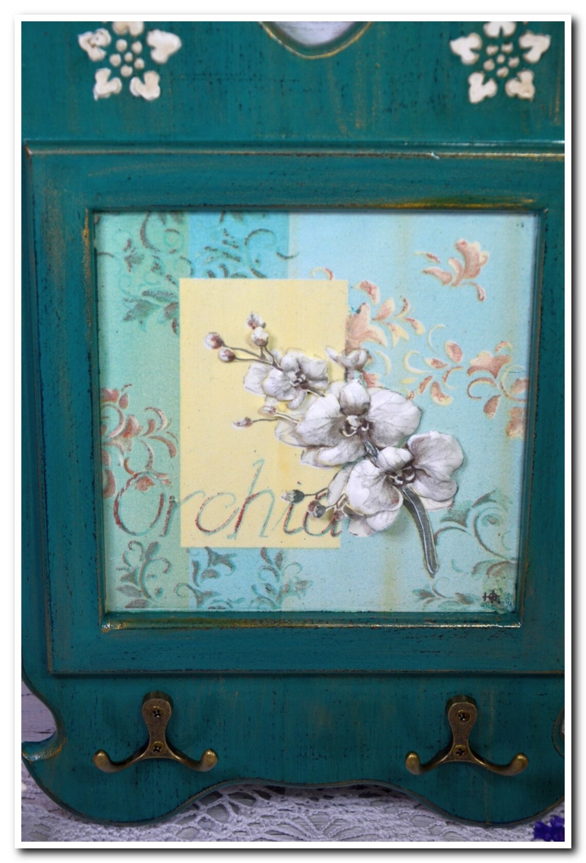 Turquoise Orchid Wall Key Holder Wooden Wall Decor Key Board - Etsy