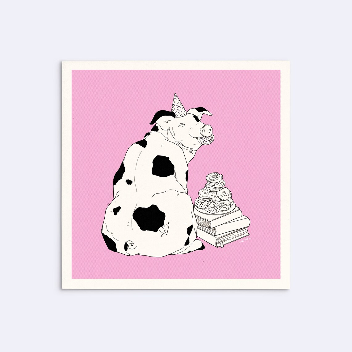 Mini Print / Big Square Greeting Card "party Pig", Special Edition ...