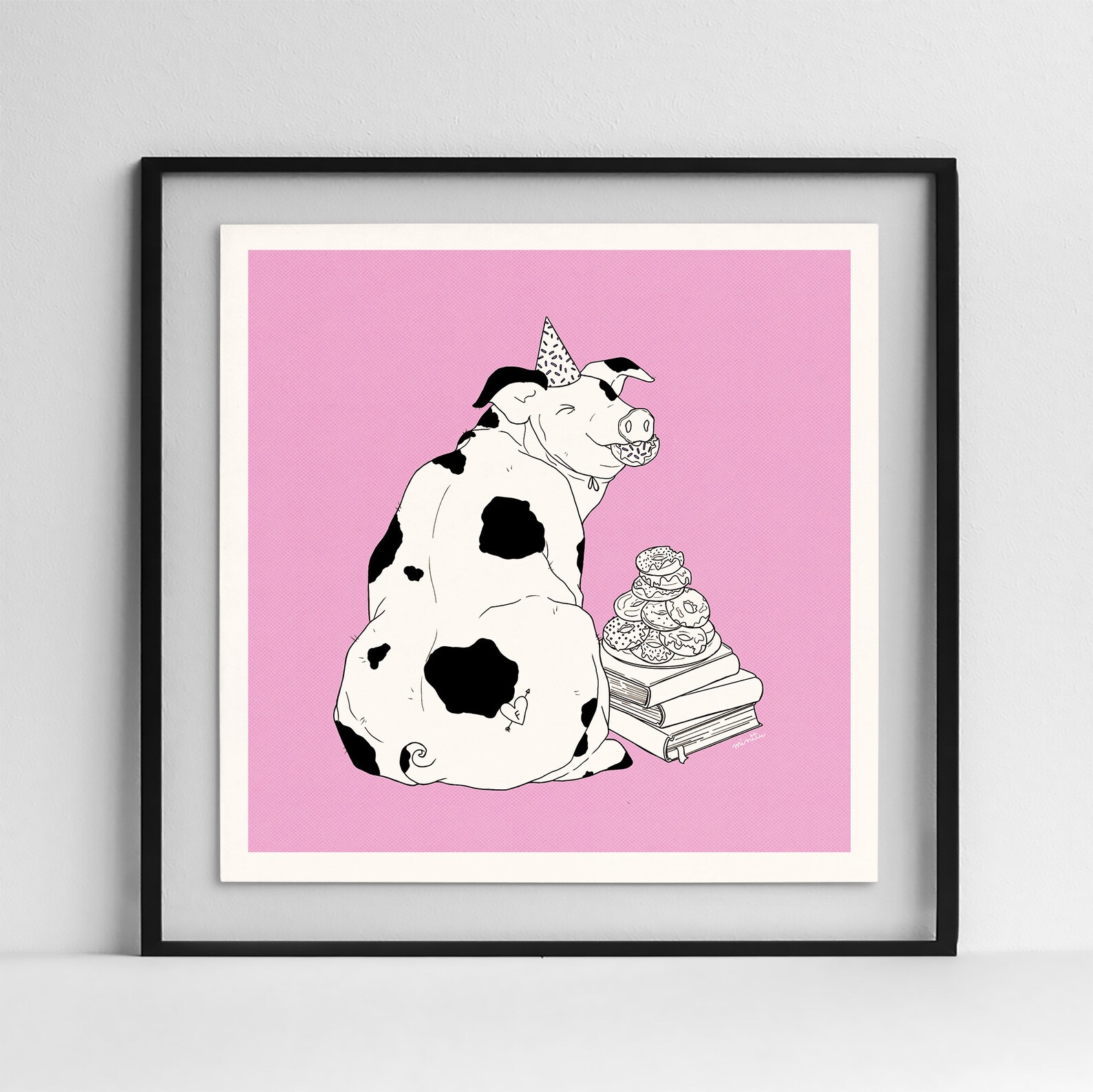 Mini Print / Big Square Greeting Card "party Pig", Special Edition ...