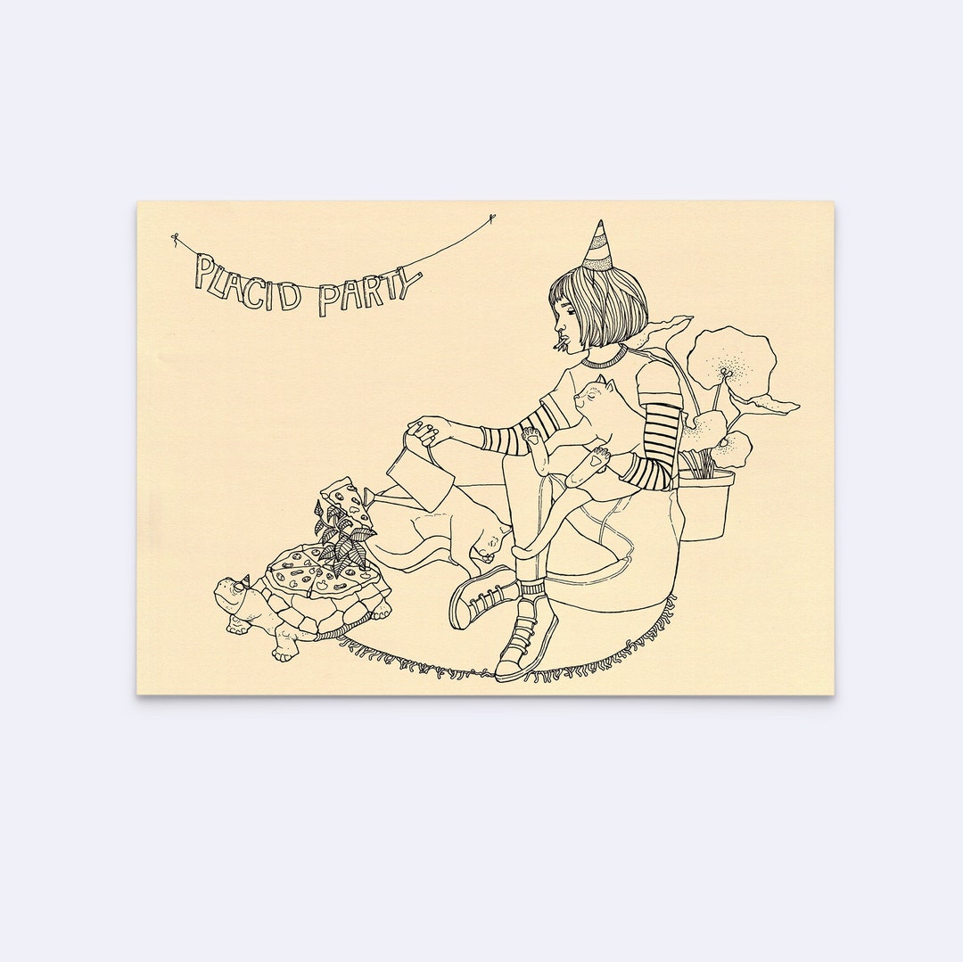 Original Drawing Illustration "placid Party", Ink on Paper - Etsy