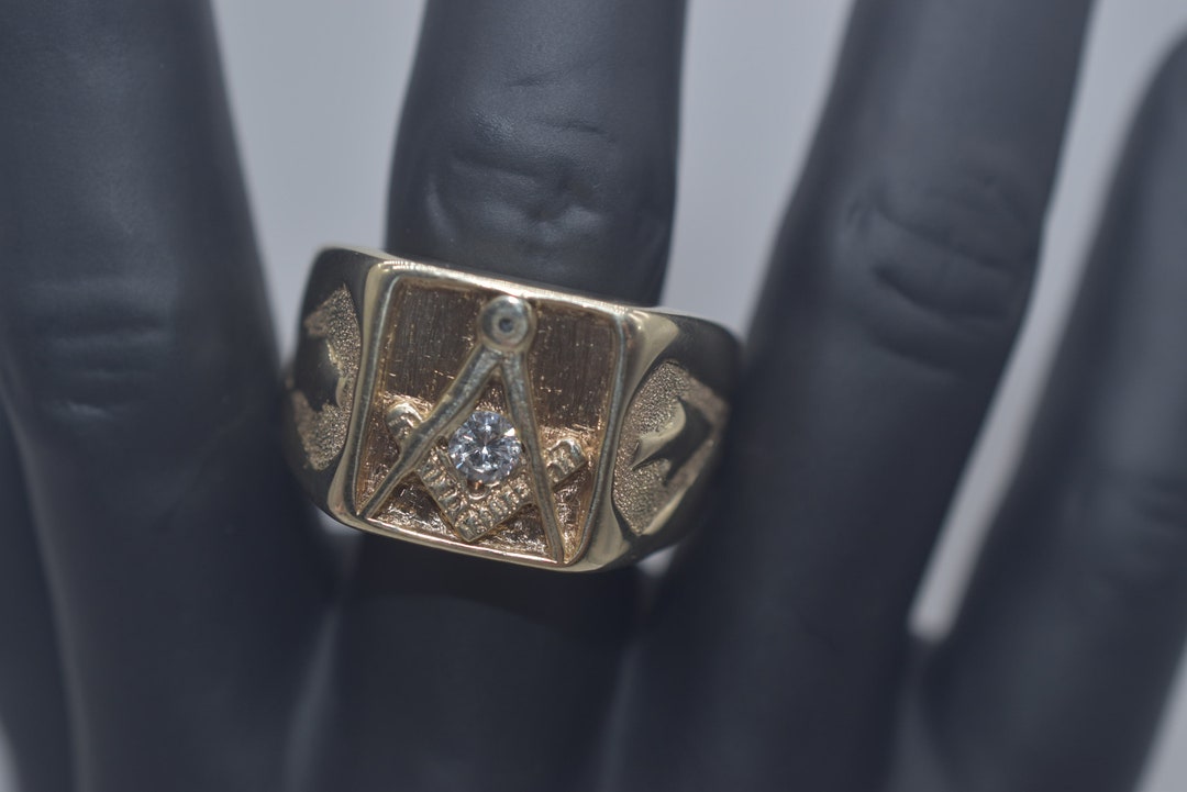 14k Gold Diamond Large Masonic Ring 40 Grams - Etsy