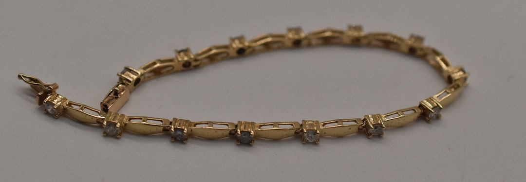 14k Yellow Gold Diamond Tennis Ribbons Bracelet - Etsy