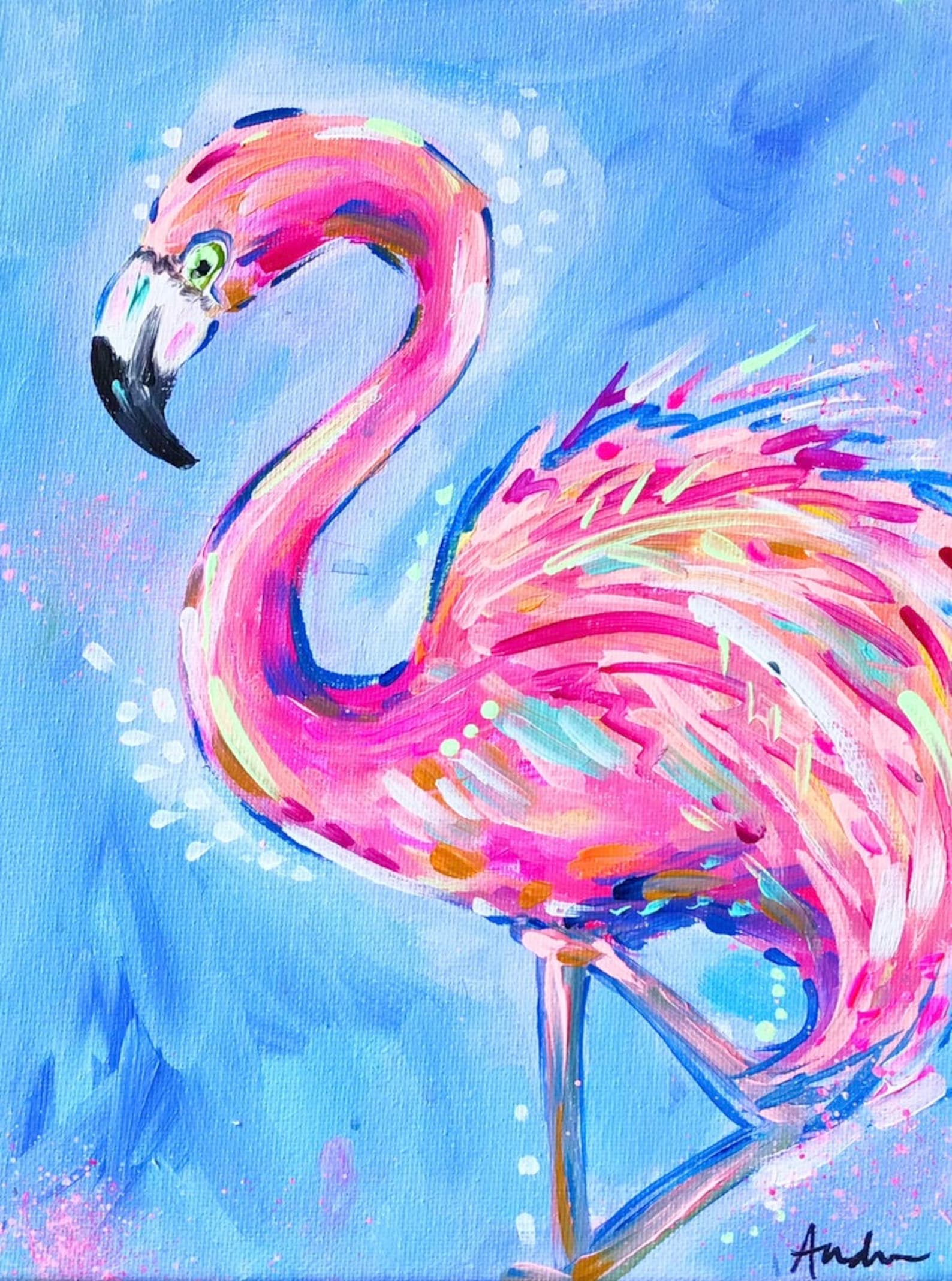 Print on Paper or Canvas Flamingo With Blue Background - Etsy