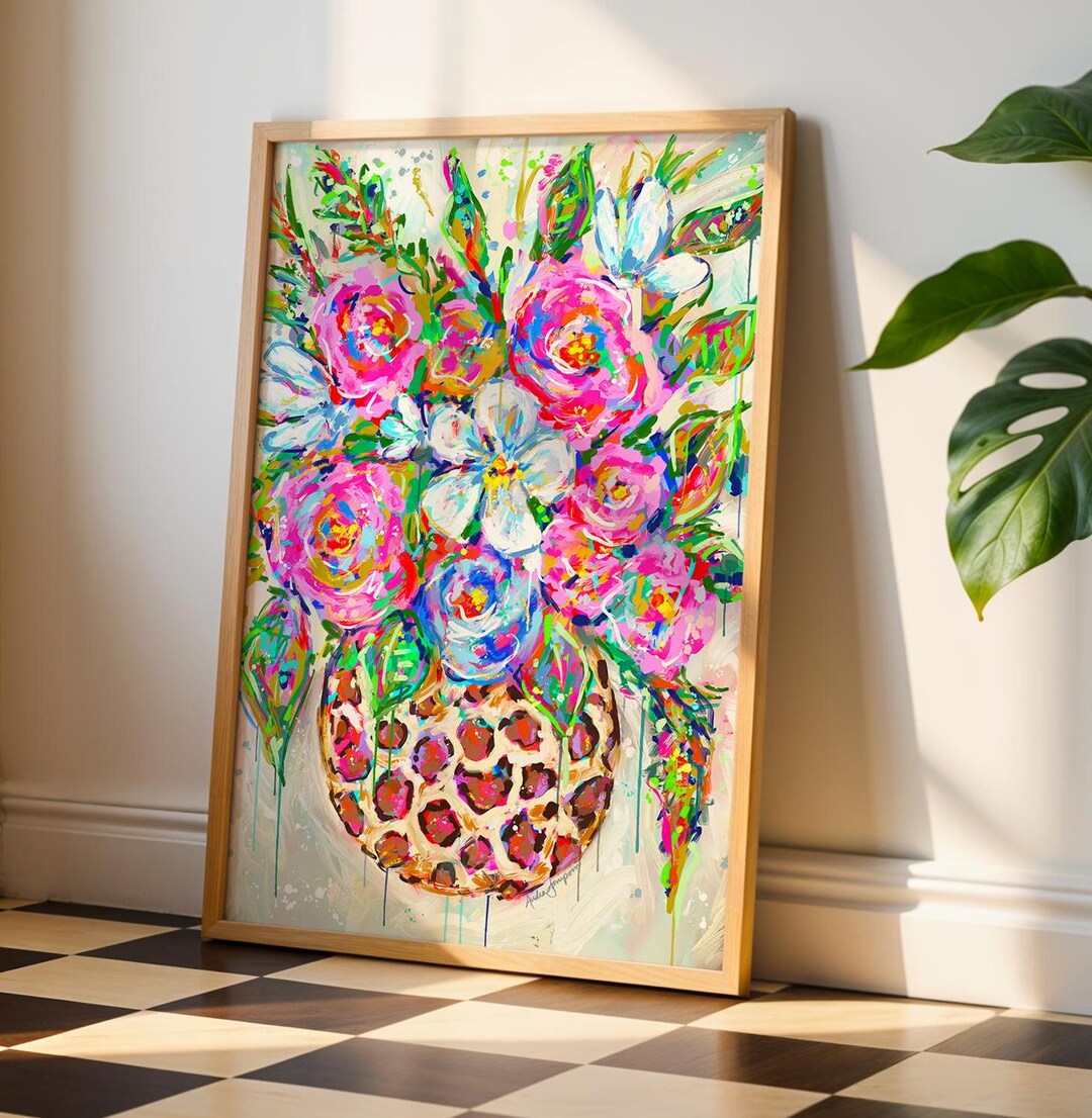 Maximalist Wall Art, Floral Art Print, Leopard Print Art, Dopamine ...
