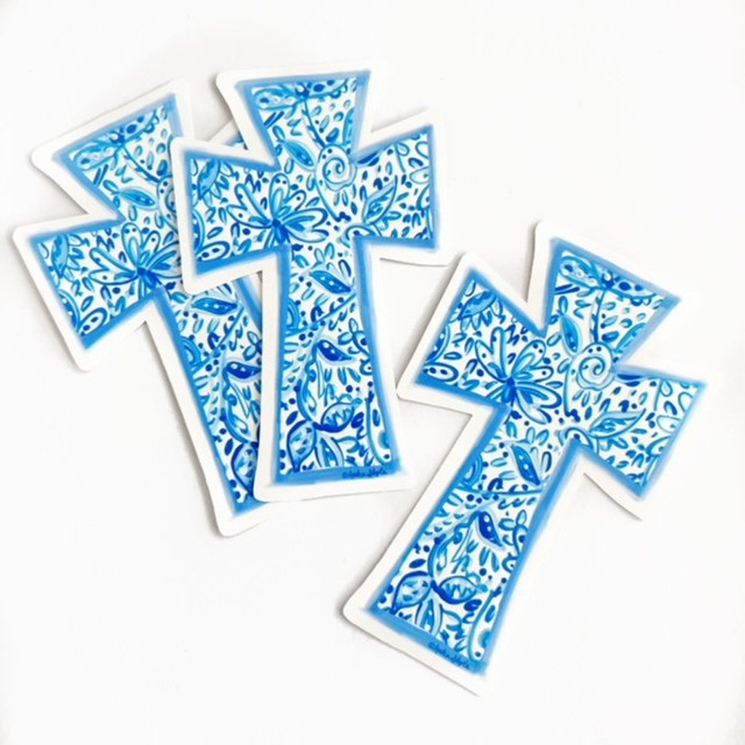 Blue and White Cross Sticker - Etsy