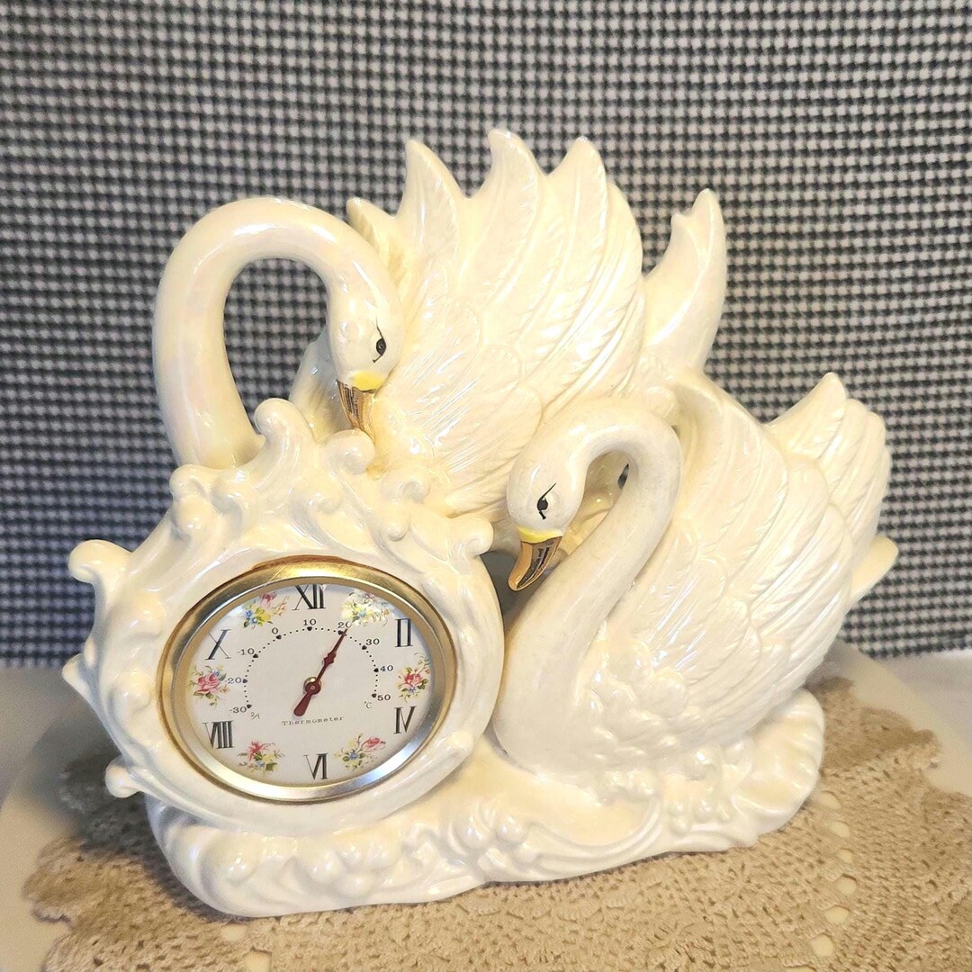 Vintage Swans Porcelain Figurine Thermometer, Japanese Lustreware ...