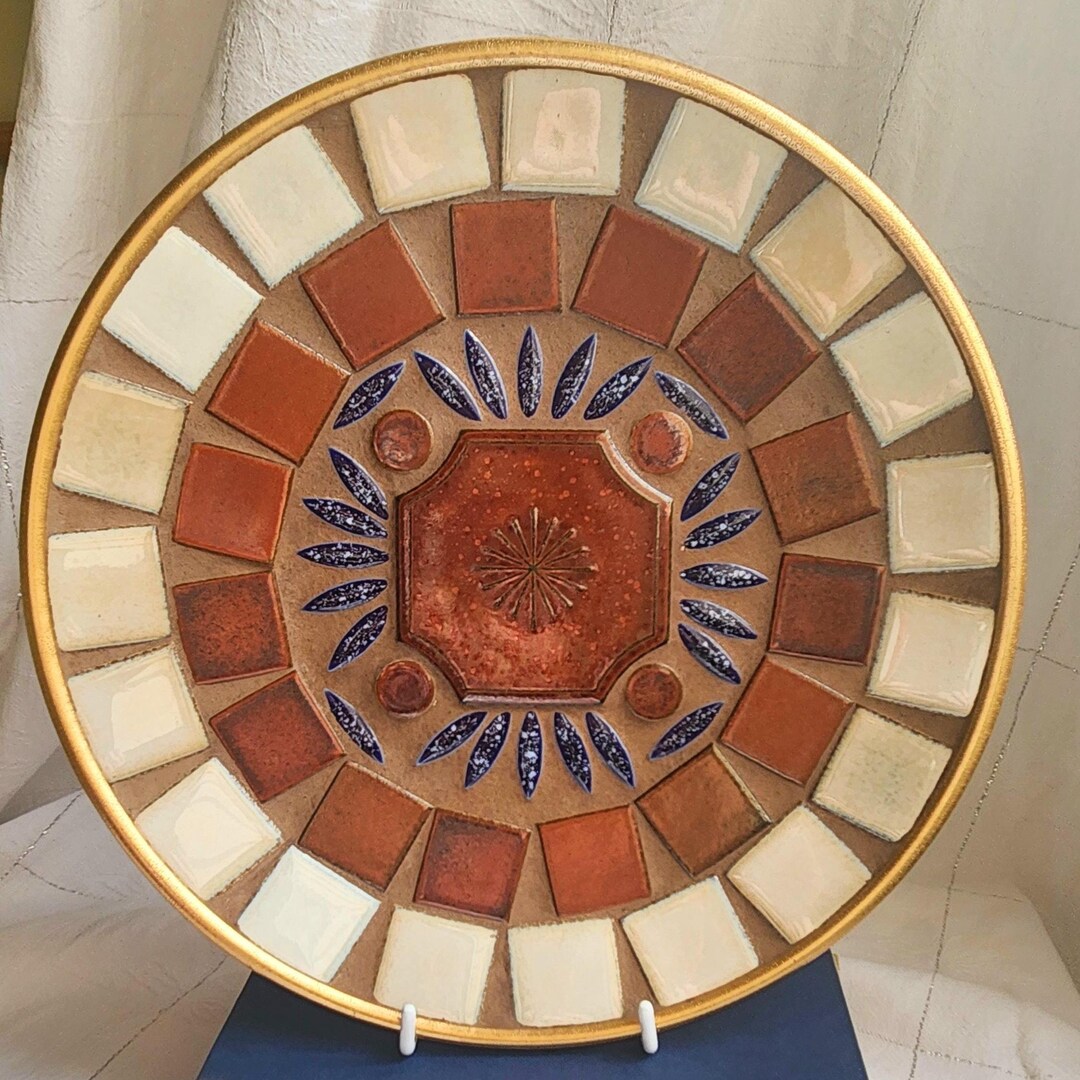 Mosaic Wall Art Plate, Vintage Round Plate With Hanger, Ceramic Tile ...