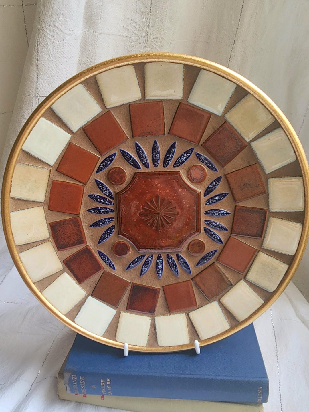 Vintage Mosaic Tile Plate Wall Art With Hanger or Mosaic Plate Table ...