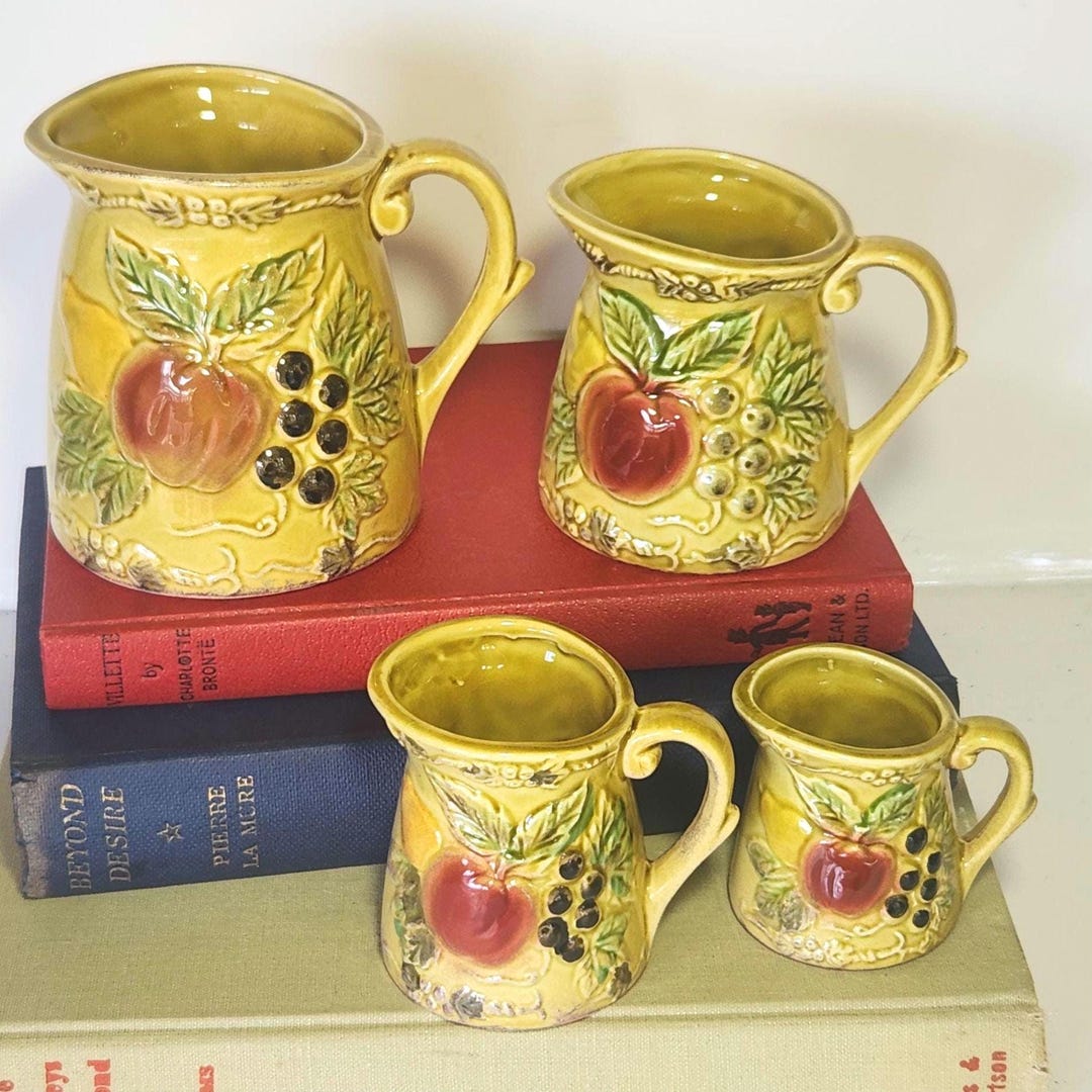 Measuring Cups Set 4 Vintage Ceramic Embossed Fruit, Vintage Kitchen ...