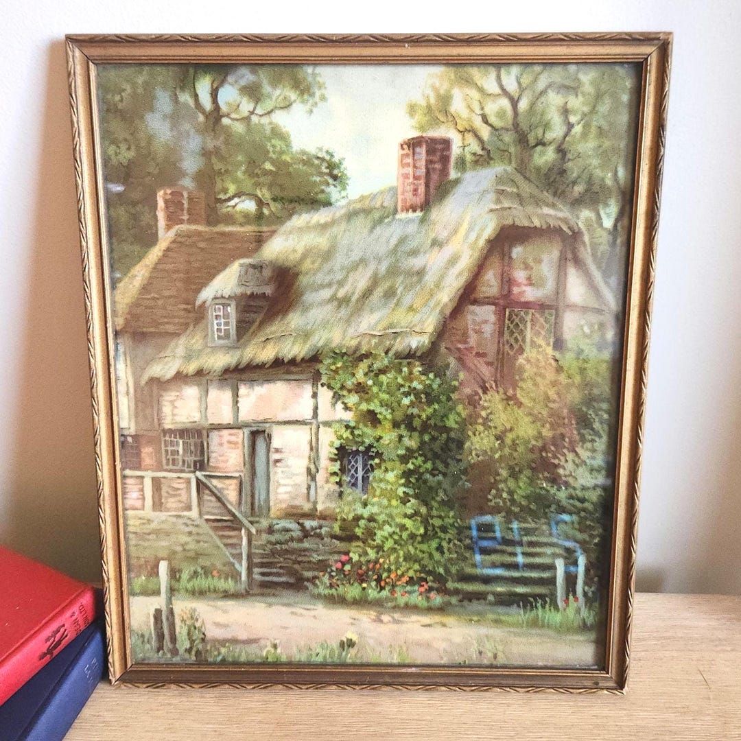 English Cottage and Garden Framed Art, Vintage Garden Countryside ...