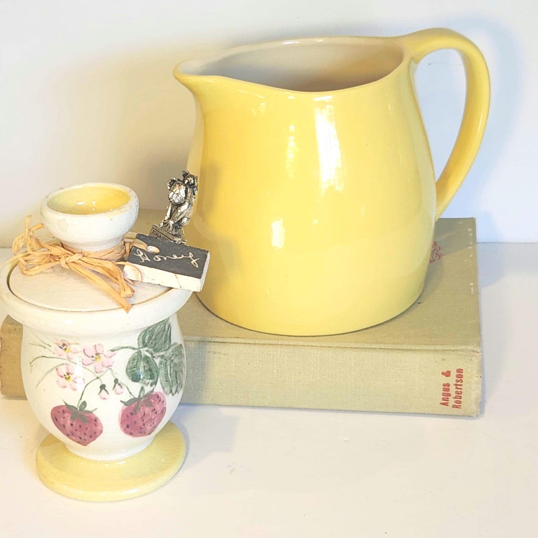 Vintage Australian Pottery, Jam Honey Jar With Lid, Yellow Pitcher or ...