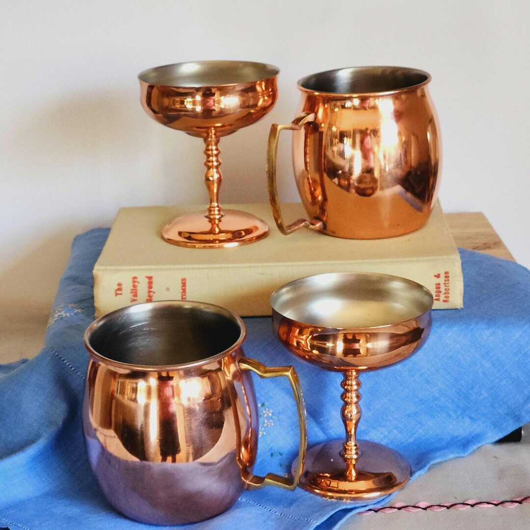 Copper Goblets and Tankards 4 Piece, Vintage Barware Bundle Drinkware ...
