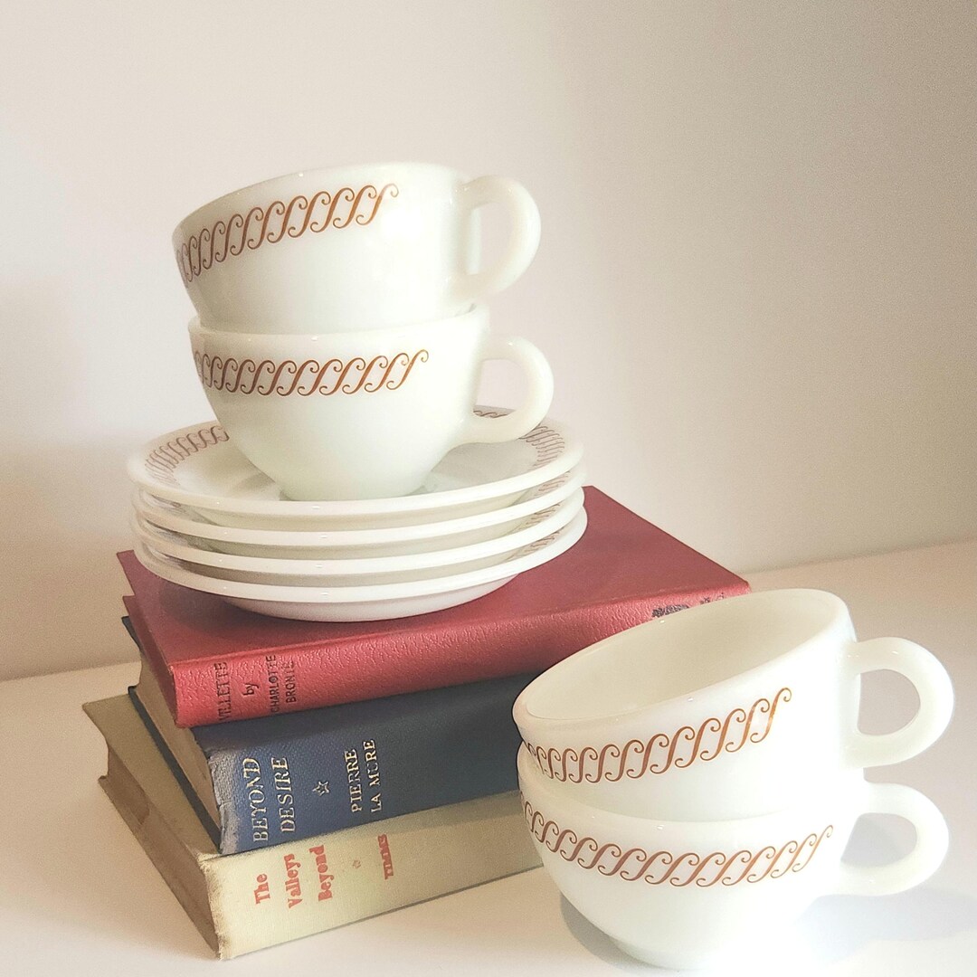 Coffee Cups 8 Piece Set, Vintage Pyrex Waffle House White Milk Glass ...