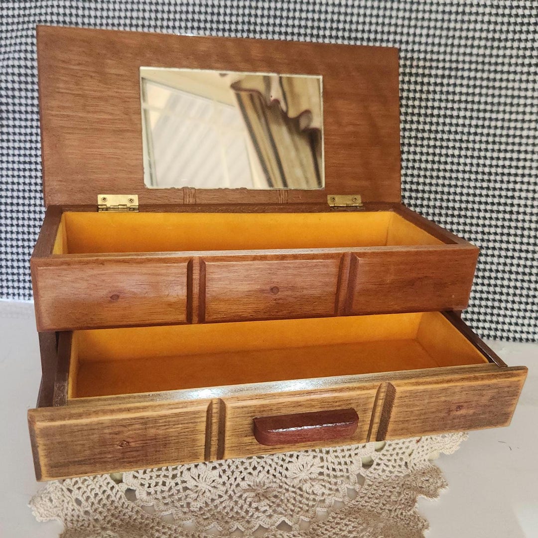 Vintage Jewellery Box Wooden With Drawers, MCM Storage Jewellery ...