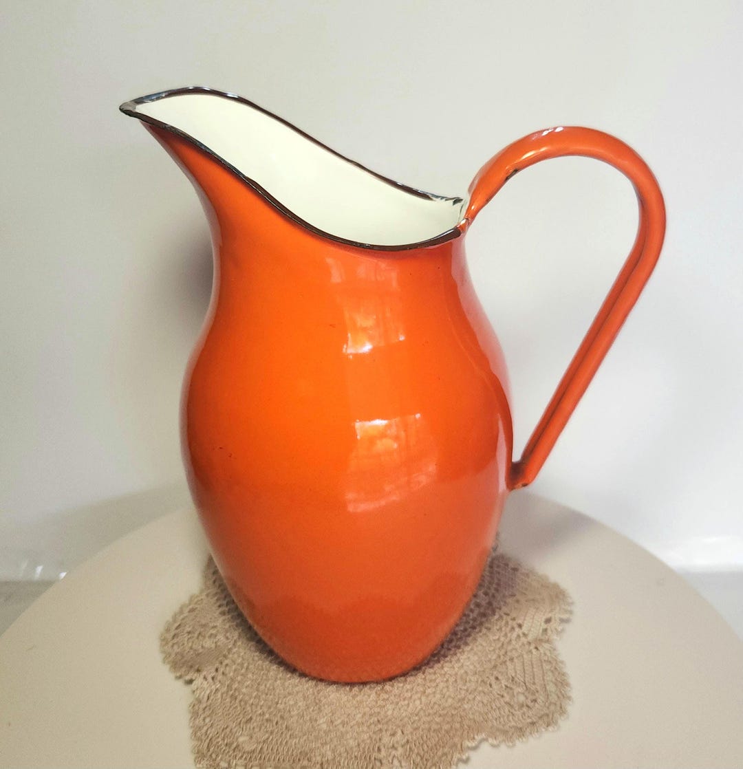 Enamel Vintage Jug or Pitcher, Huta Silesia Made in Poland, Large ...