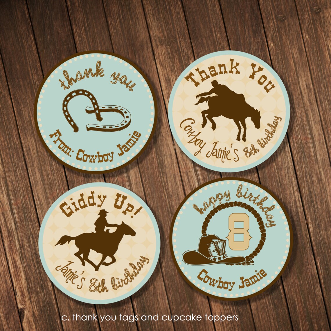 Cowboy Theme Birthday Party - Personalized Thank You Tags & Cupcake ...