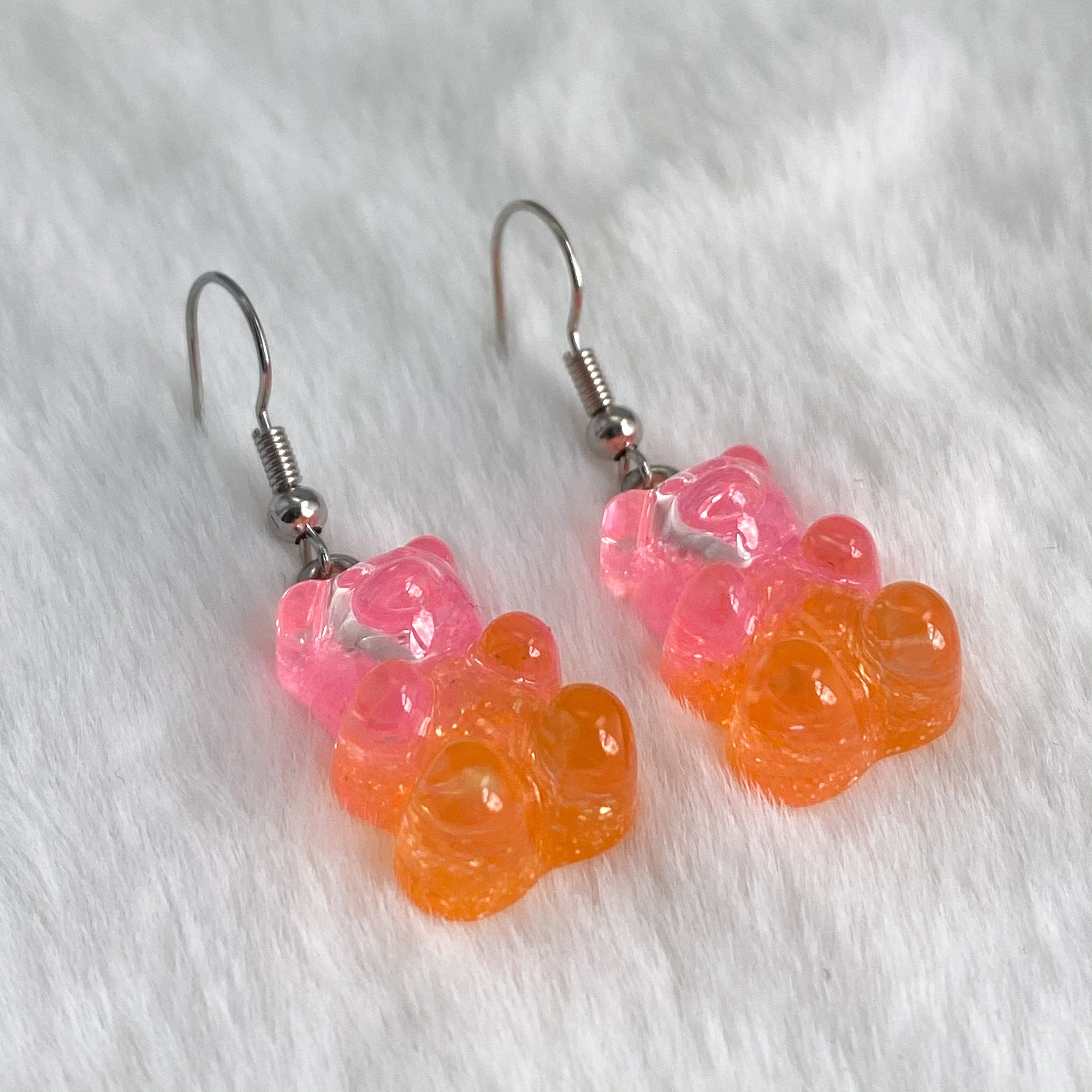 Pink and Orange Gummy Bear Earrings Glitter Gummy Bear | Etsy