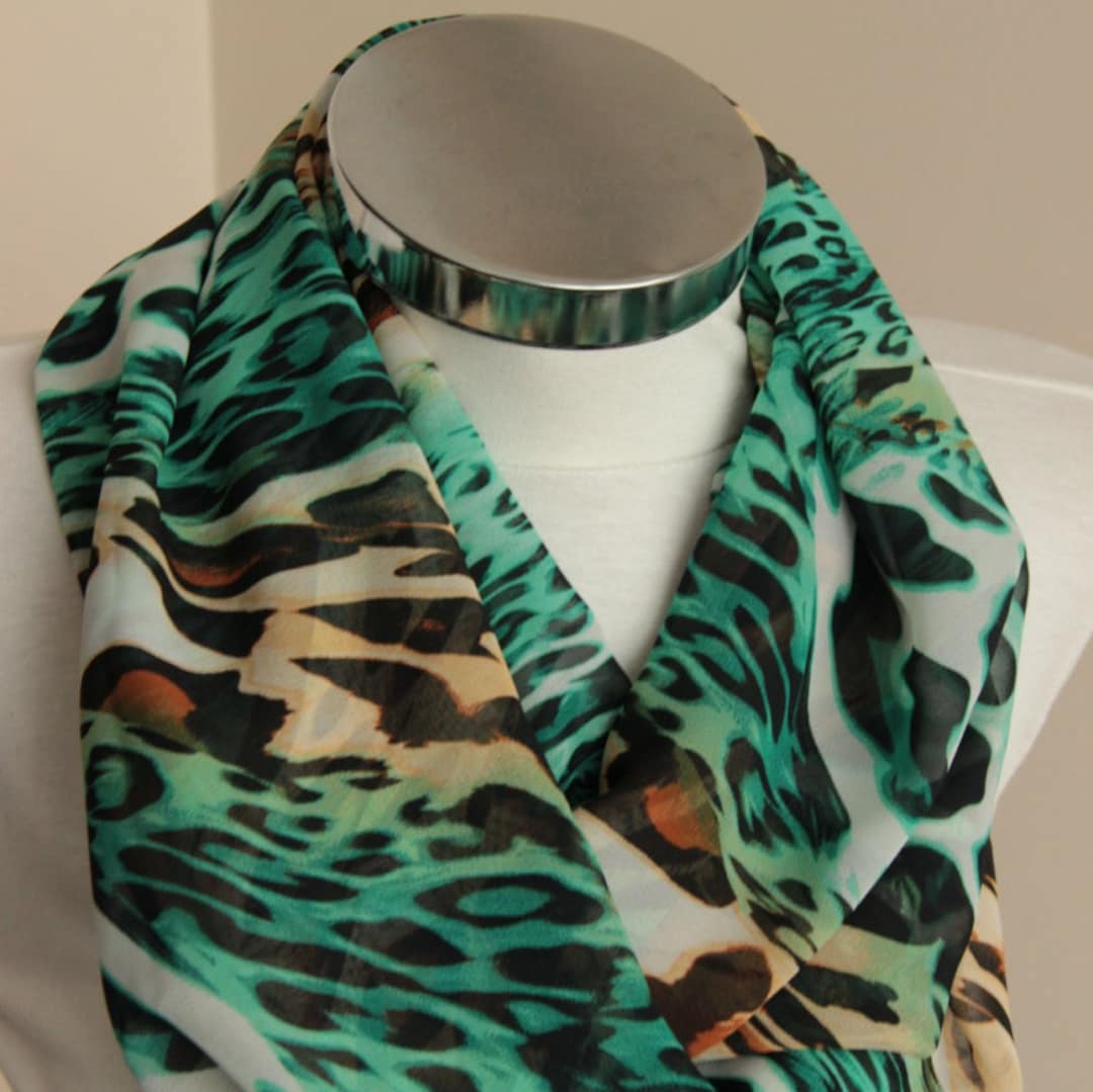 Tiger Skin Infinity Scarf, Leopar Design, Brown, Cyan, Summer, Spring ...