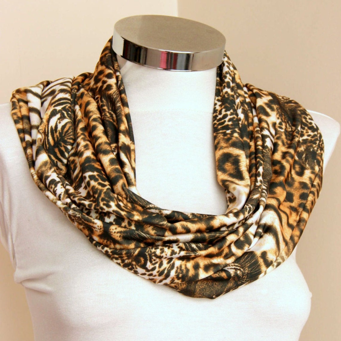 Tiger Printed Infinity Cotton Scarf, Circle Tube Tiger Printed Scarf ...