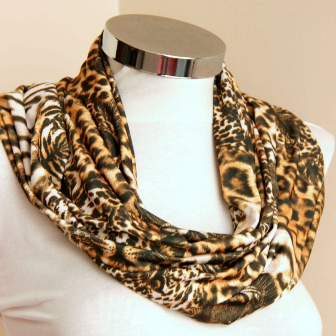 Tiger Printed Infinity Cotton Scarf, Circle Tube Tiger Printed Scarf ...